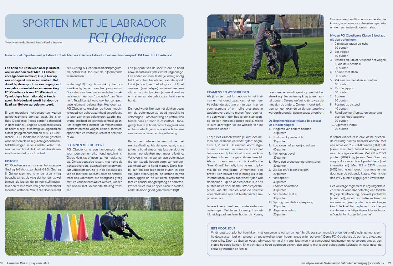 Sporten met je Labrador, FCI-Obedience - FCI-obedience Nederland